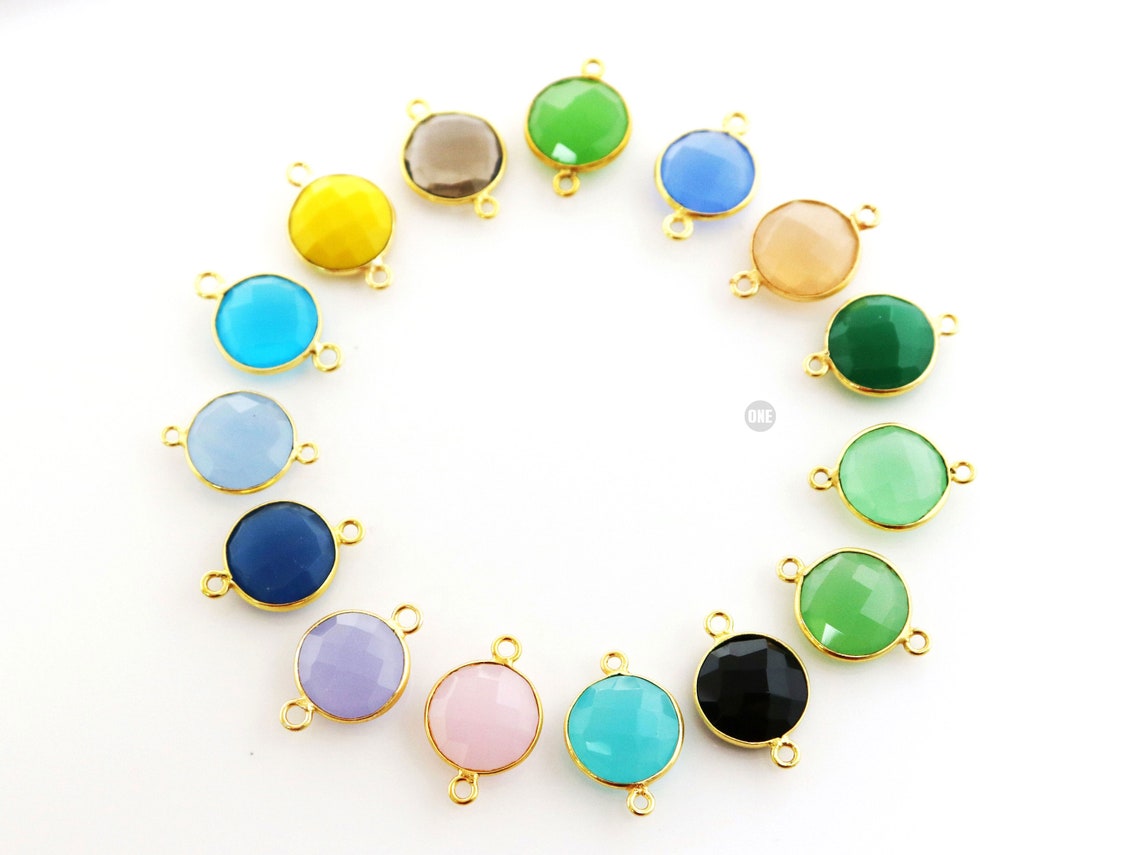 Gold Plated Faceted Coin Connector 12 Mm Multiple Gemstones | Etsy