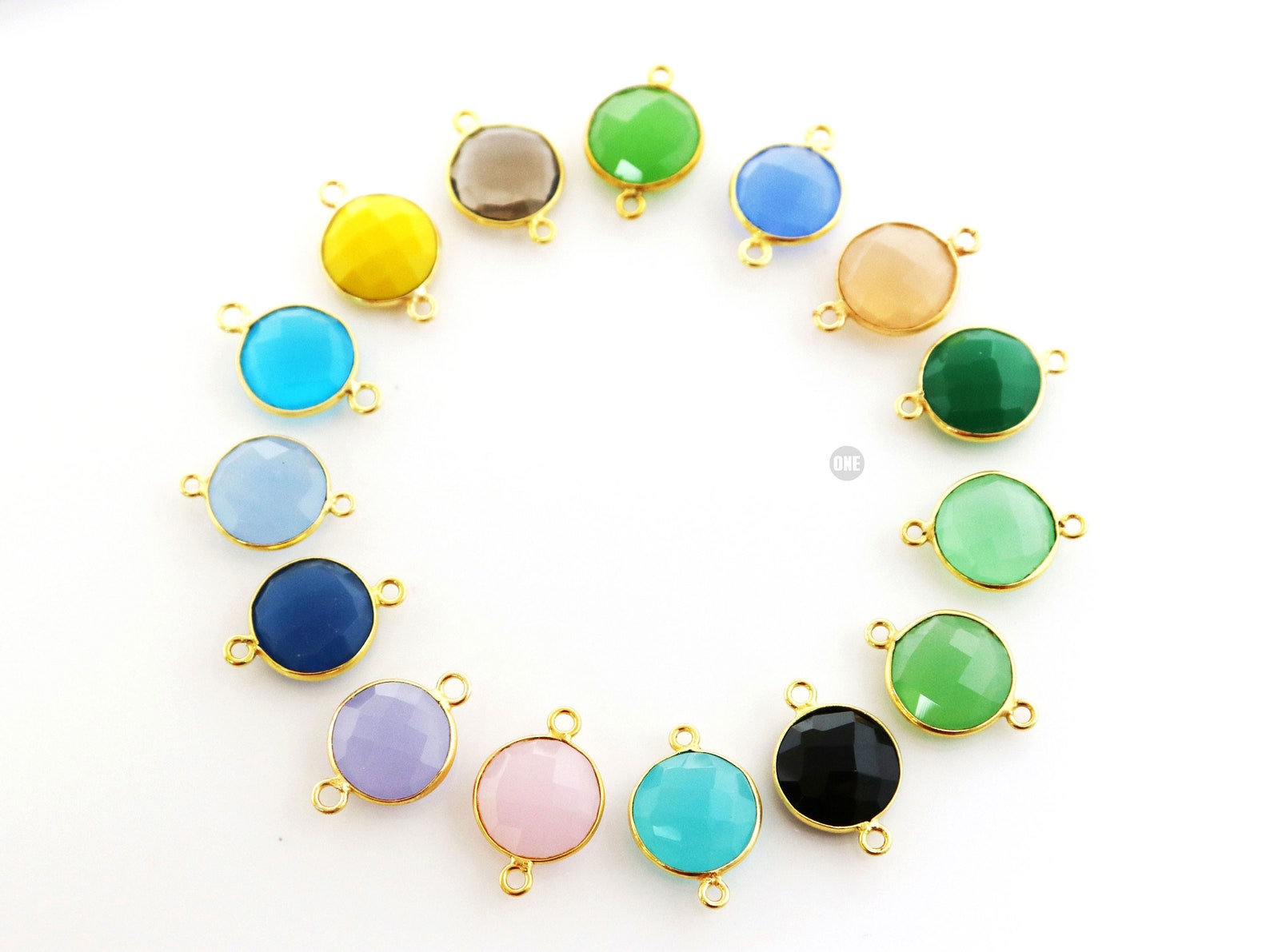 Gold Plated Faceted Coin Connector 12 Mm Multiple Gemstones - Etsy