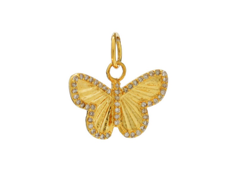 14k Solid Yellow Gold & Diamond Butterfly Charm, Yellow Gold, Butterfly ...