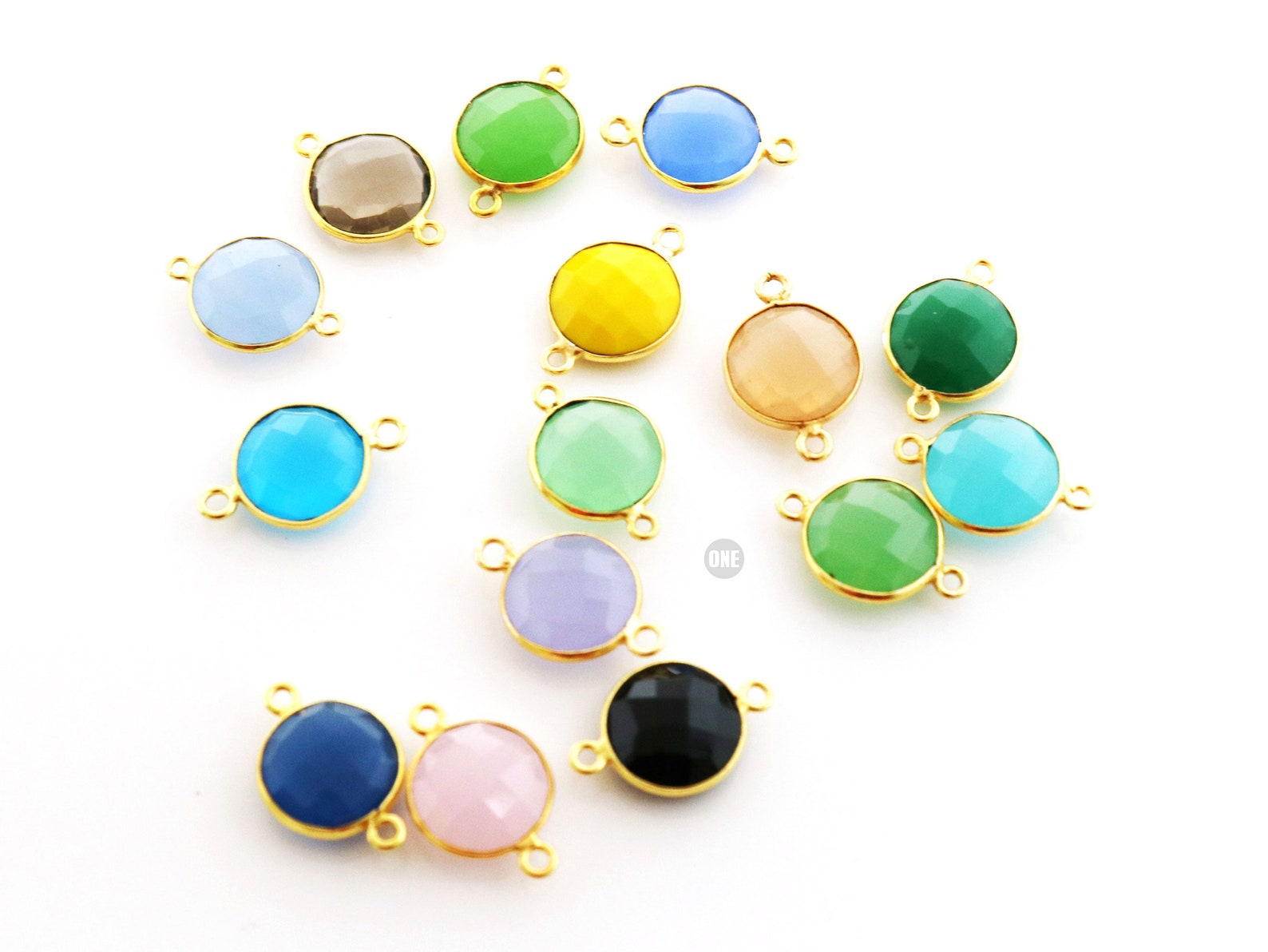 Gold Plated Faceted Coin Connector 12 Mm Multiple Gemstones - Etsy