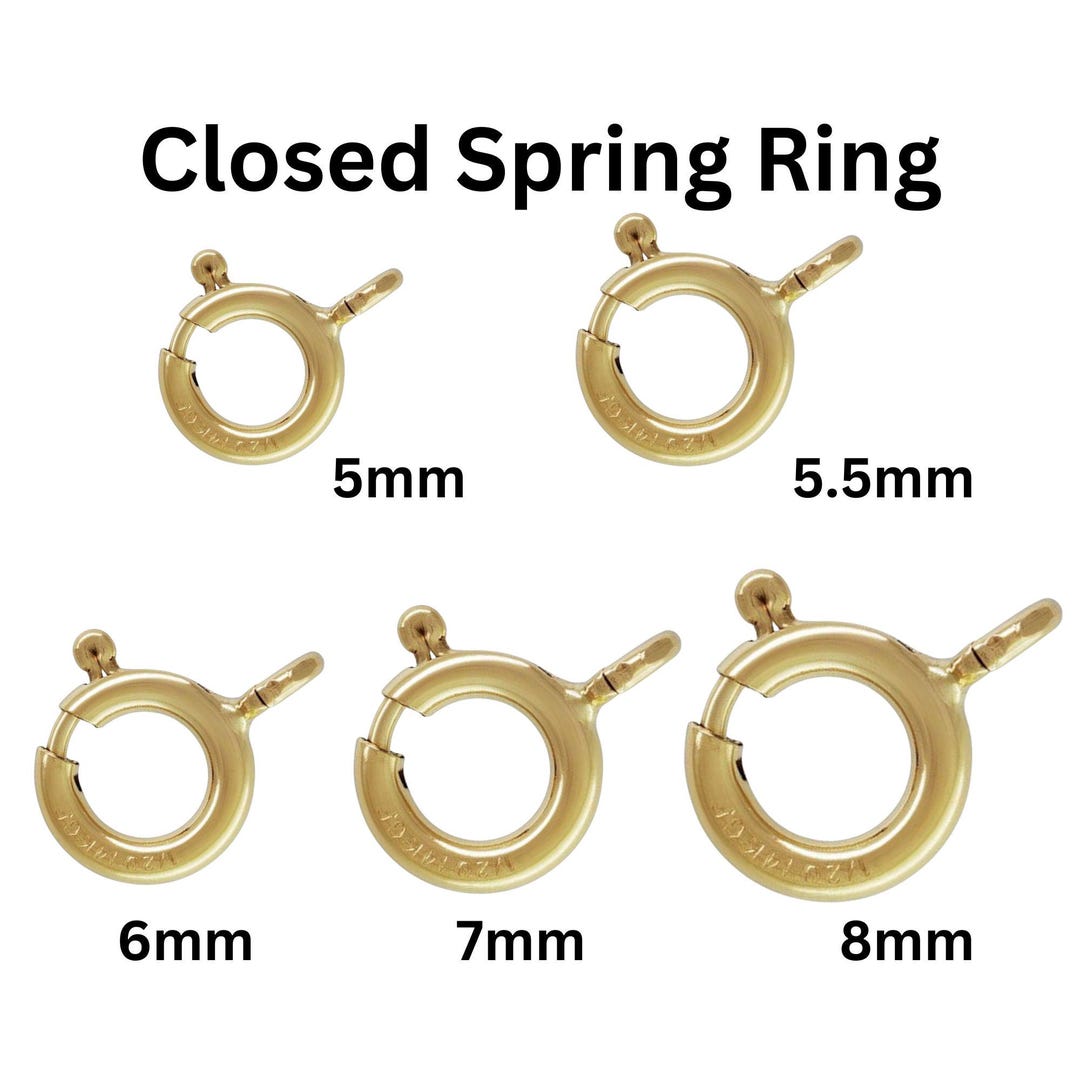 14K Gold Filled Spring Ring Clasps With Closed Ring, 5mm, 5.5mm, 6mm, 7mm & 8mm Close Spring ...