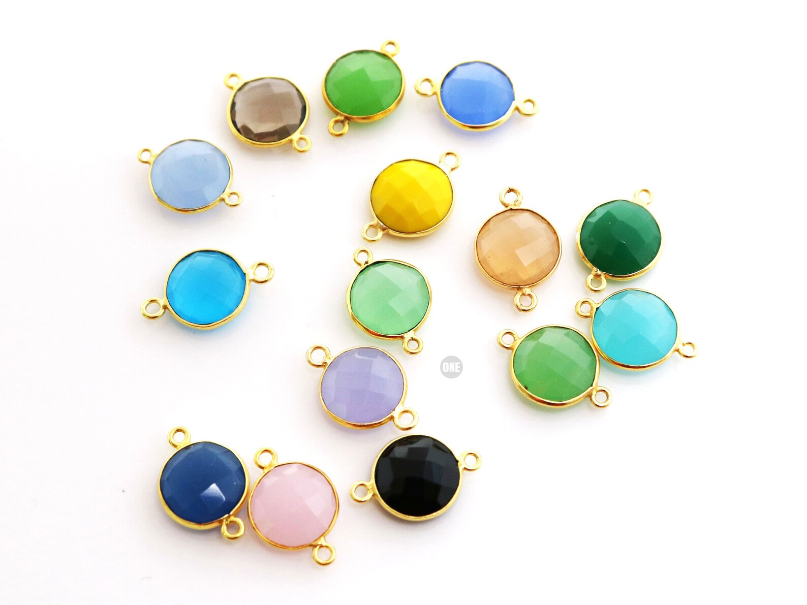 Gold Plated Faceted Coin Connector 12 Mm Multiple Gemstones - Etsy