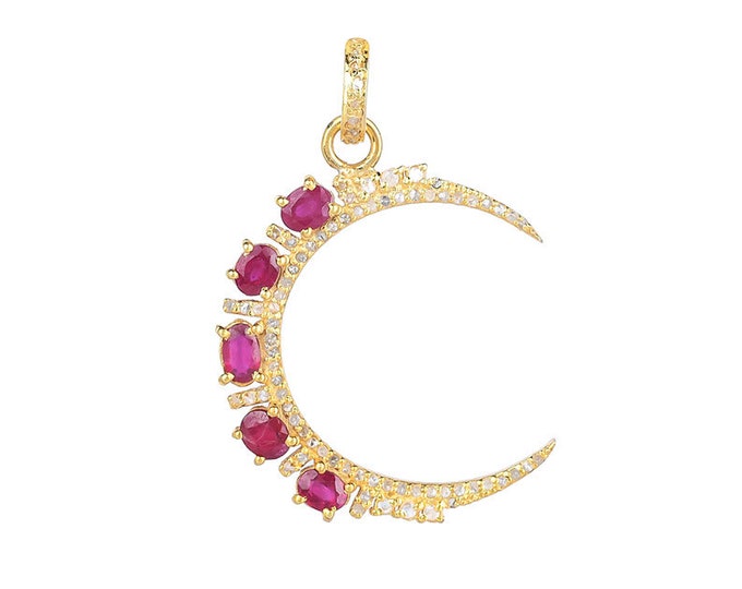 Pave Diamond & Ruby Crescent Moon Pendant, (DPM-1266) - Etsy