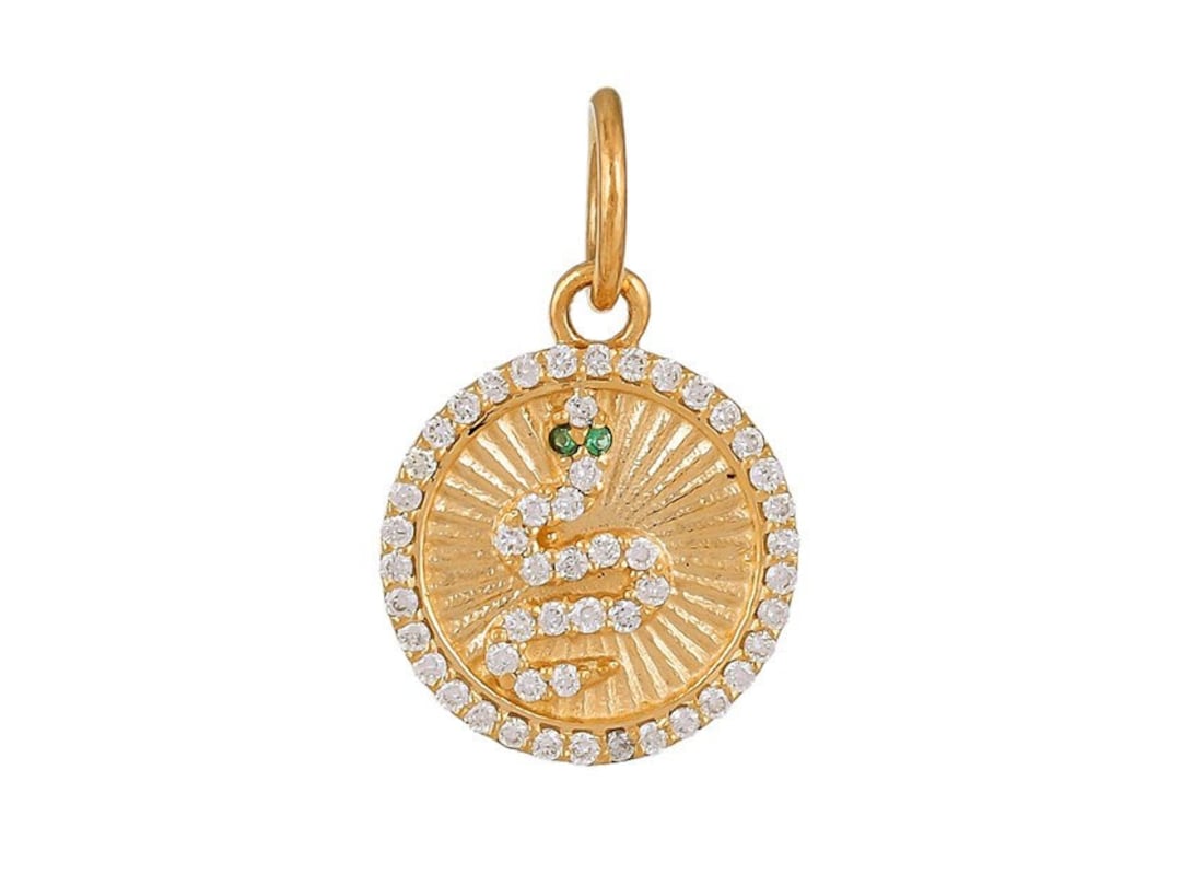 14K Solid Gold Pave Diamond Fluted Snake Medallion, (14K-DP-081) - Etsy