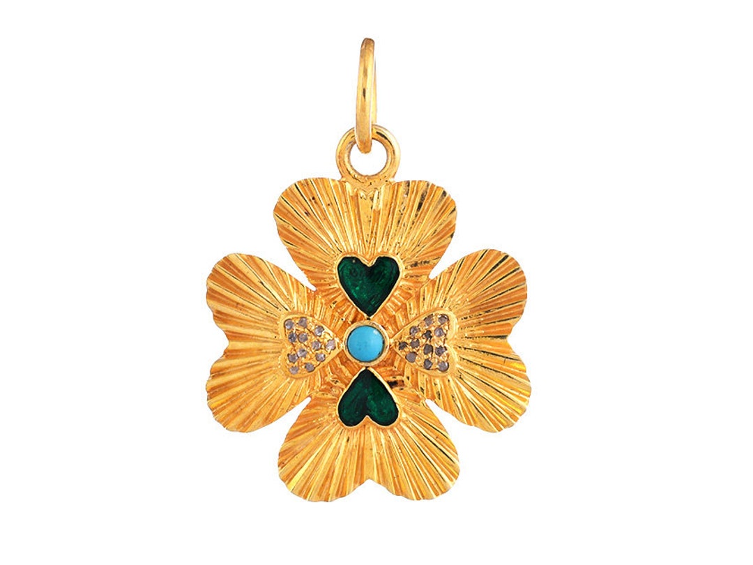 Pave Diamond & Turquoise Four Leaf Clover Pendant, (DPM-1333) - Etsy