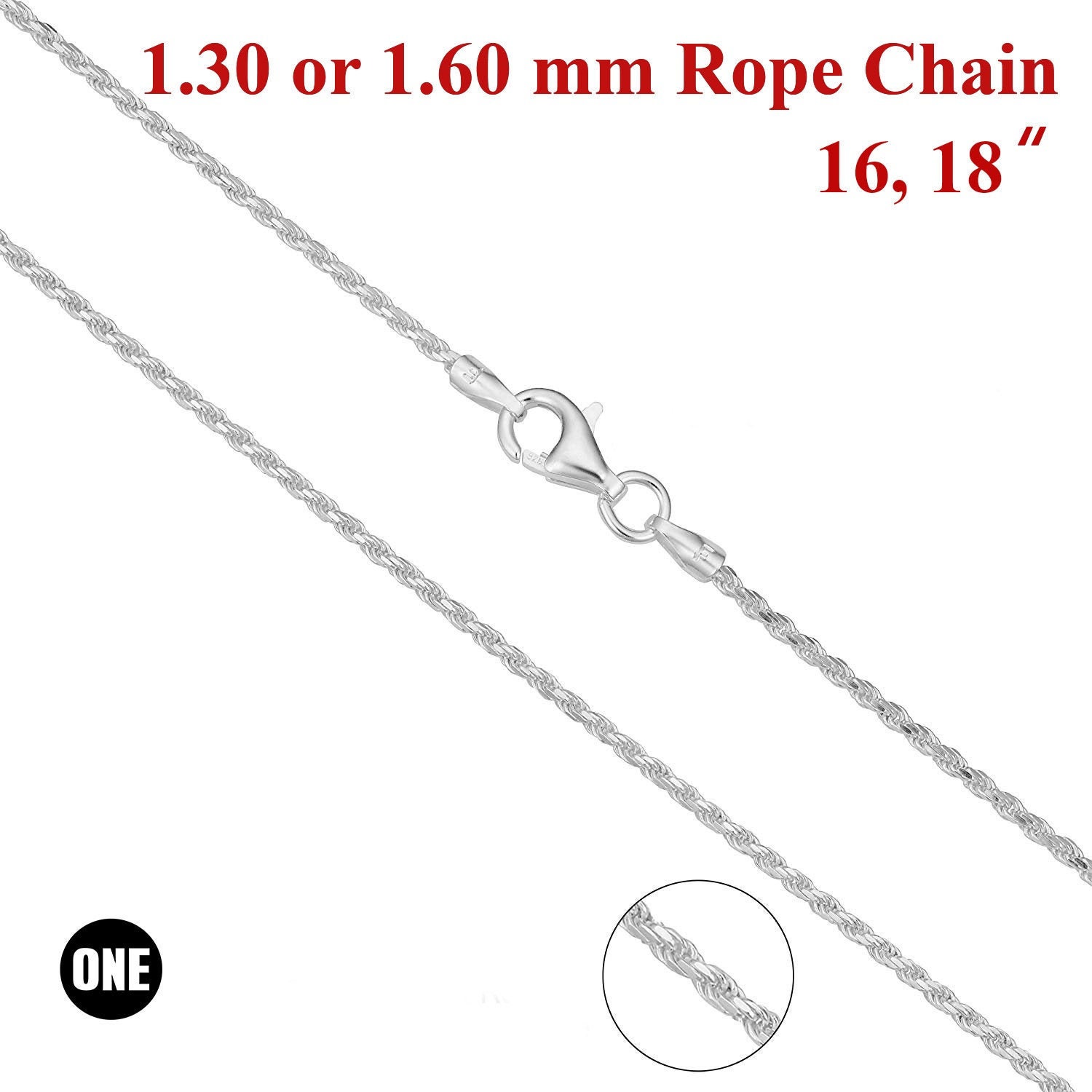 1.30 Mm or 1.60 Mm Sterling Silver Rope Chain | Etsy