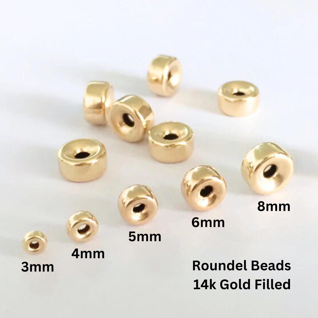 14K Gold Filled Roundel Beads Plain, Rondell Beads in 5 Sizes - 3mm, 4mm, 5mm, 6mm and 8mm ...