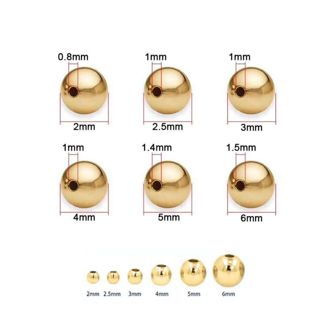 10K Solid Gold Round Seamless Beads, 2, 2.5, 3, 4, 5, 6 Beads ...