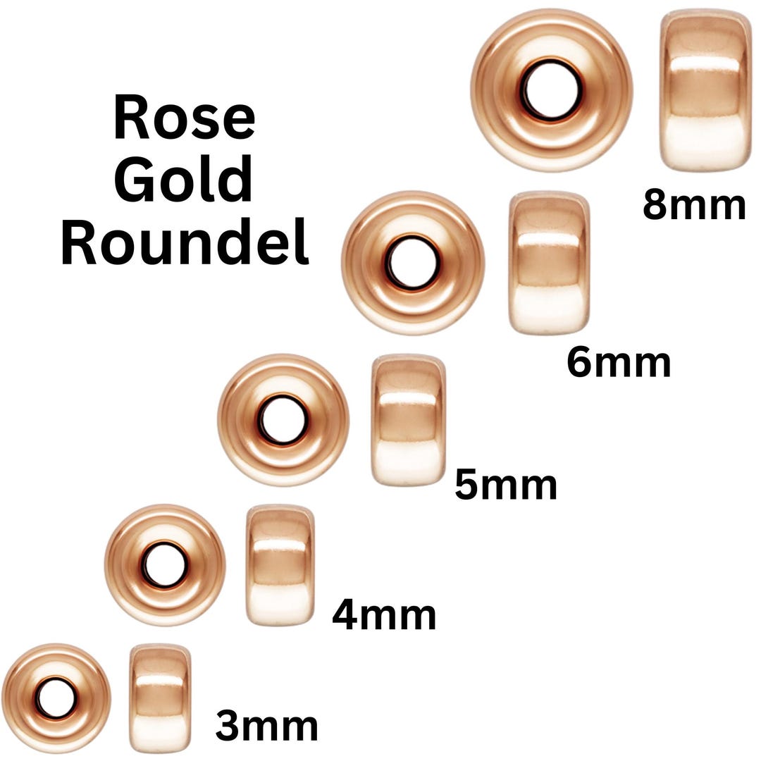 14K Rose Gold Filled Roundel Beads Plain, Rondell Beads in 5 Sizes ...