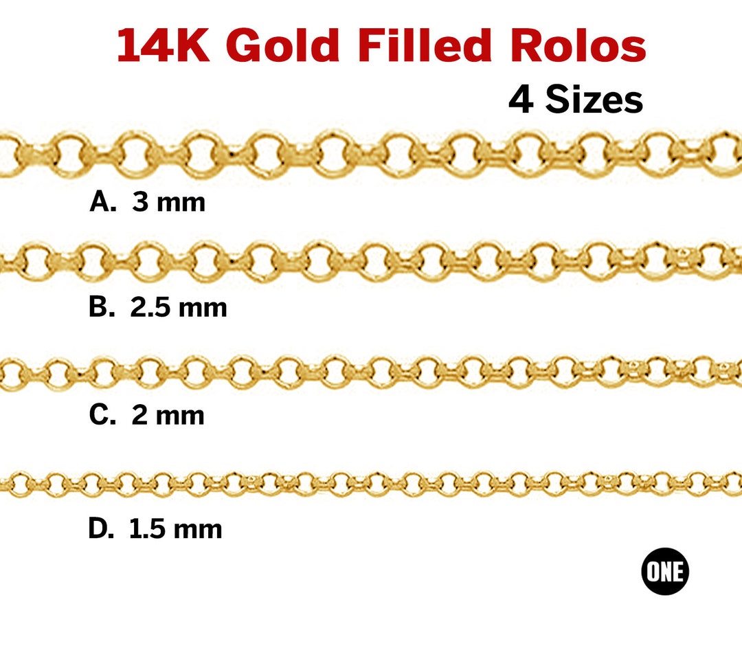 14k Gold Filled Rolo, ROLO Chain by the Foot, 1.5-2.0-2.5-3 Mm ...
