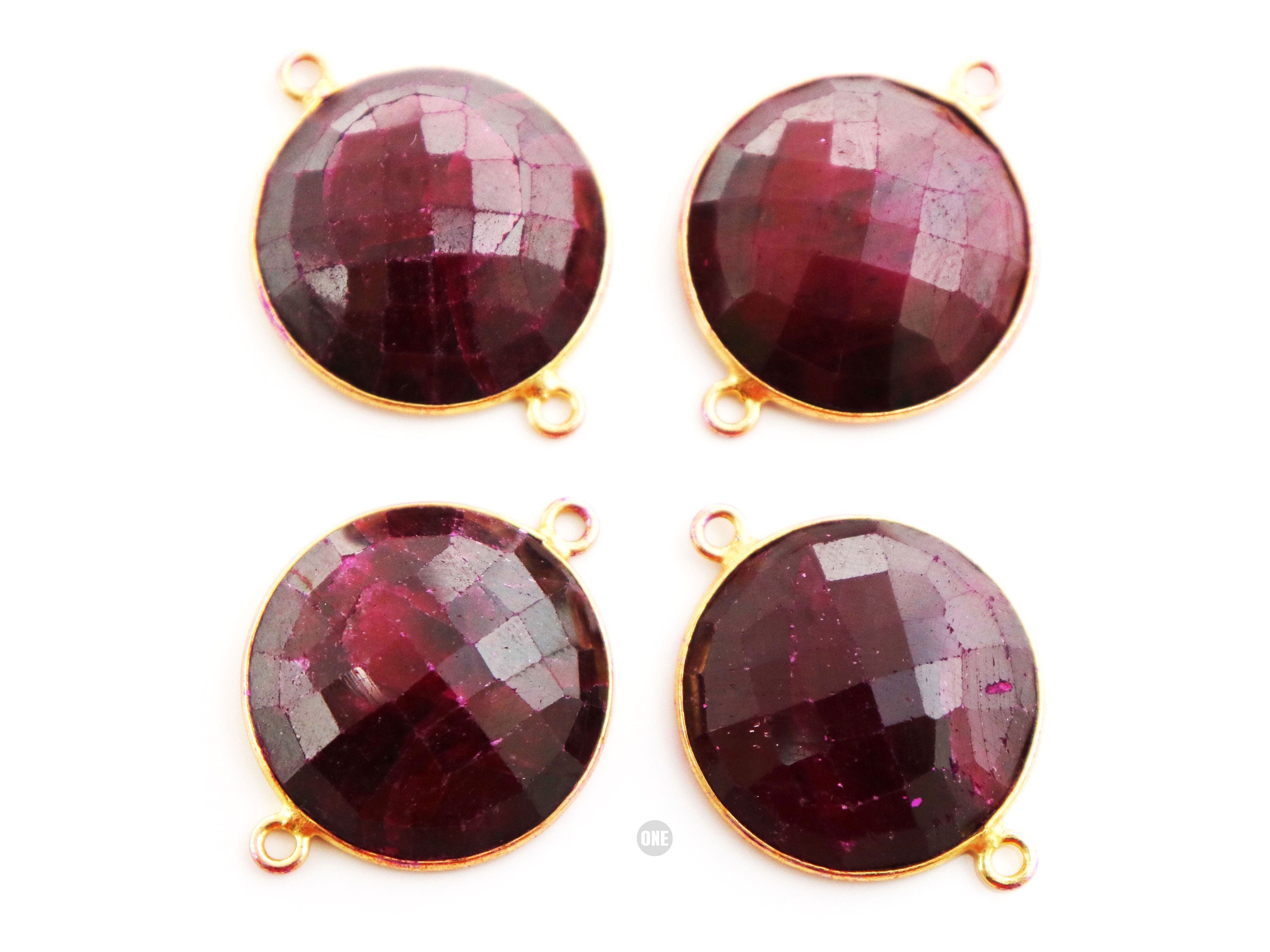 Gold Plated Dyed Ruby Faceted Round Coin Shape Bezel - Etsy