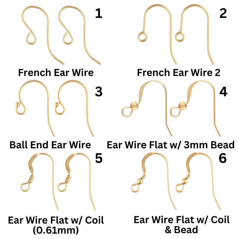 14K Gold Filled French Ear Wires, Ear Wires Flat With Ball and Coils ...