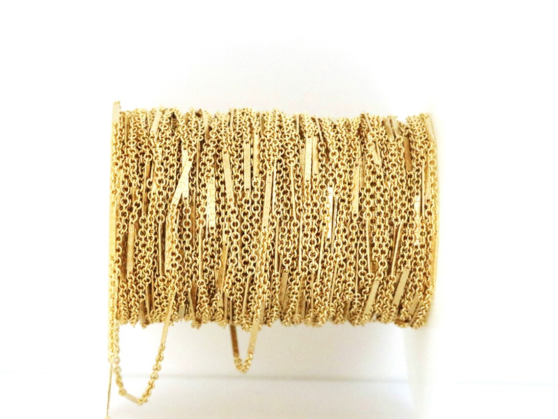 14K Gold Filled Dapped Bar Station Cable Chain 2x8 Mm - Etsy