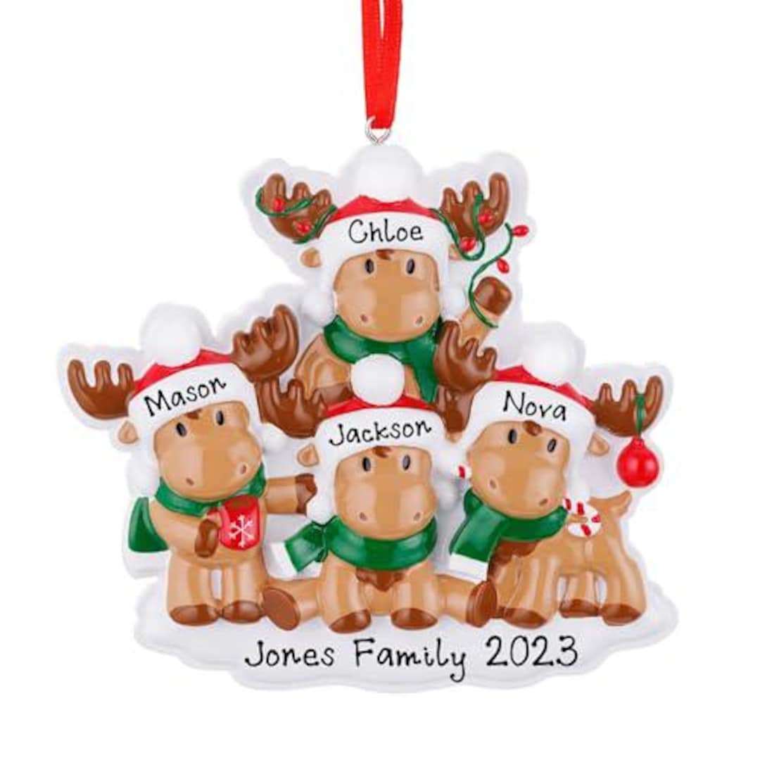 Personalized Reindeer Rudolph Family Christmas Ornament (family of 4 ...
