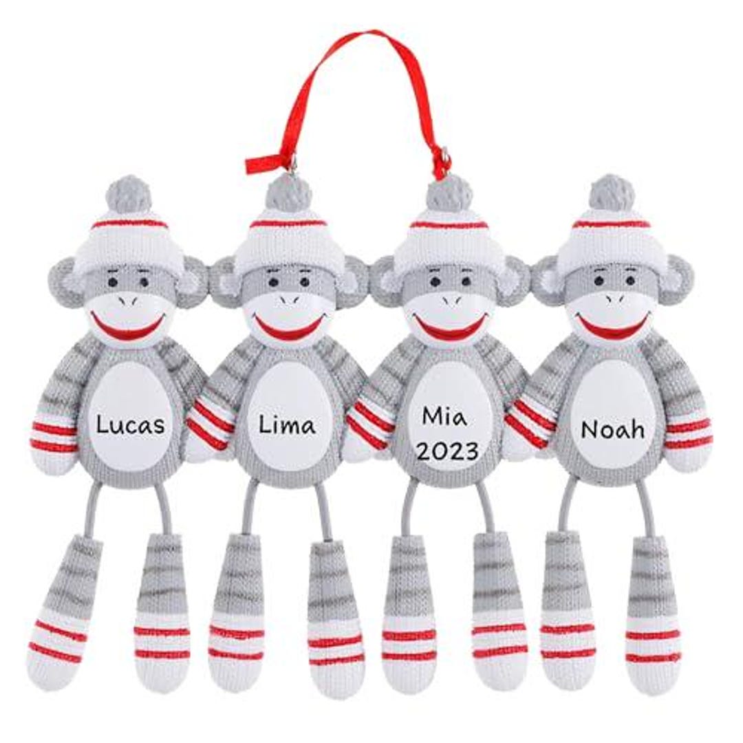 Personalized Sock Monkey Family Ornament - Present Gift (family of 4 ...
