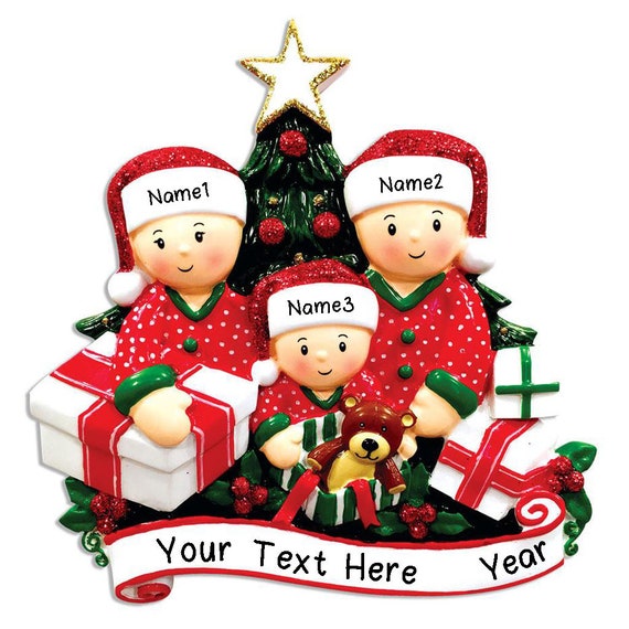 Personalized Family of 3 Christmas Tree With Present Ornament | Etsy