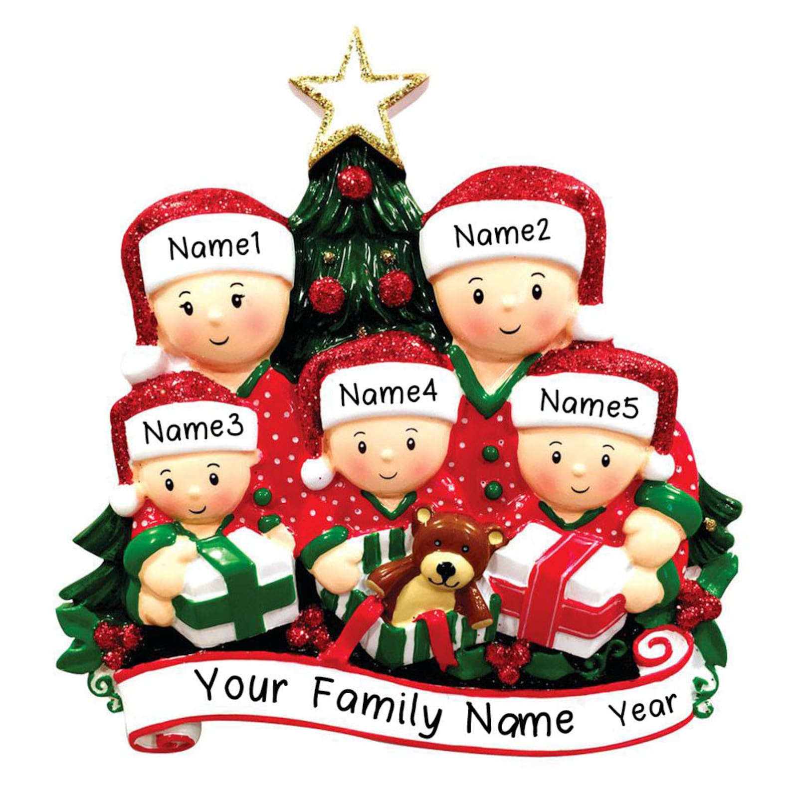 Personalized Family of 5 Christmas Tree Ornament - Cute Family With 3 ...