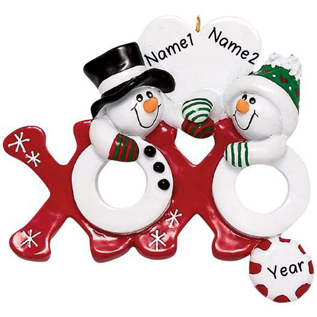 Personalized Hugs and Kisses Snowman Couple Christmas Tree Ornament ...