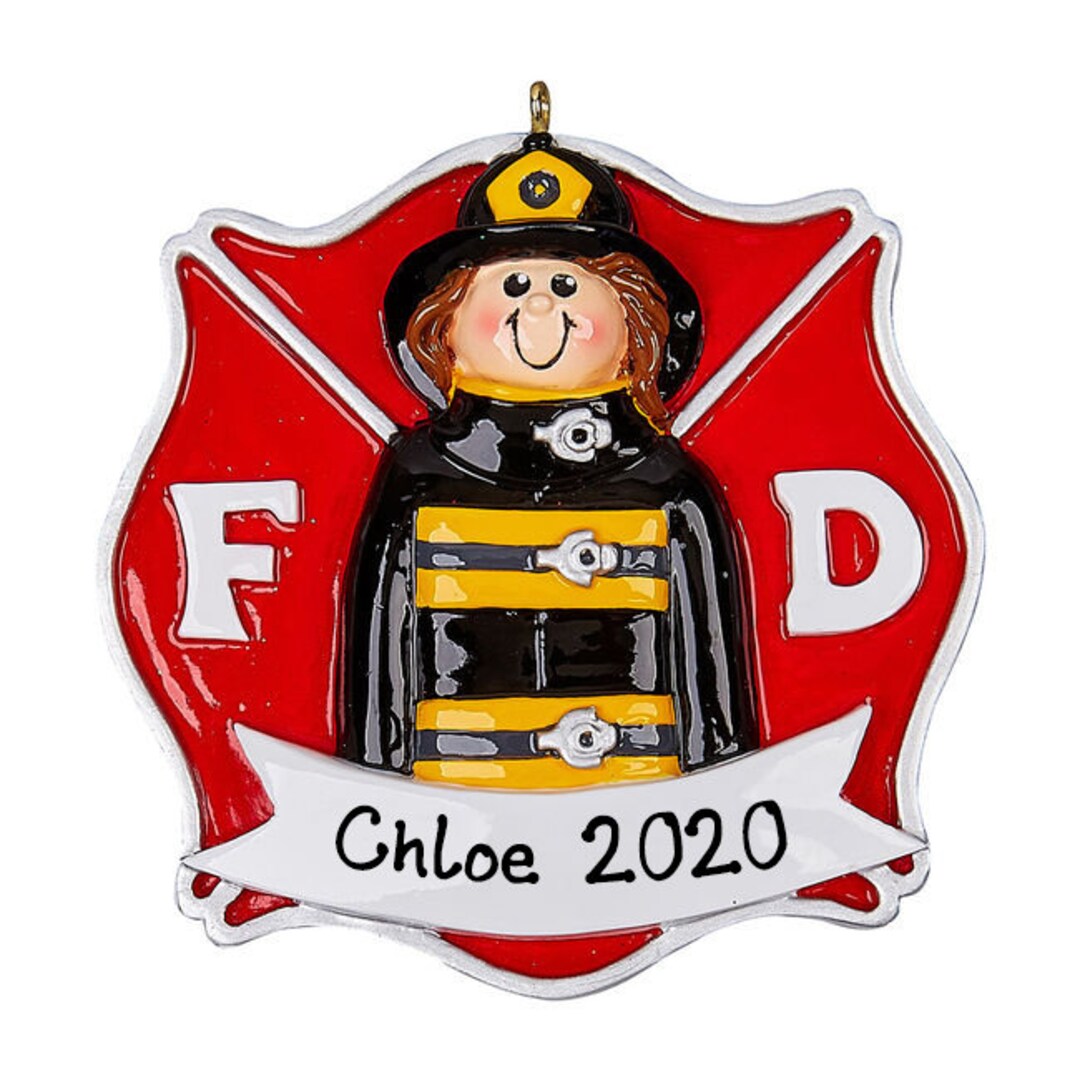 Personalized Fire Fighter Female Brown Hair | Fire Department Girl Gift ...