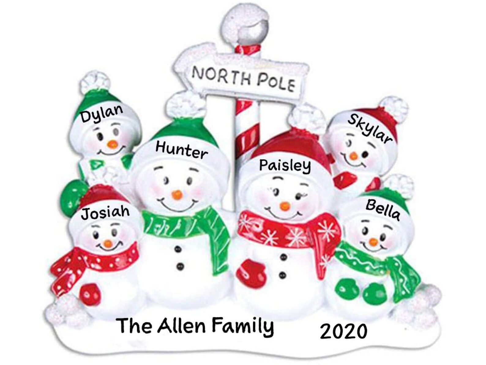 Personalized North Pole Family of 6 Christmas Tree Ornament - Etsy