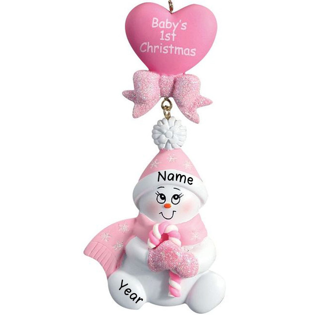 Personalized Candy Cane Baby pink Christmas Tree Ornament Present Gift ...