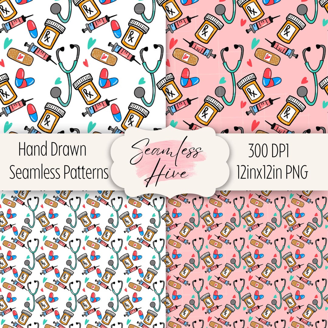 Pink Nurse Seamless Pattern for POD DIGITAL DOWNLOAD, Nurse ...