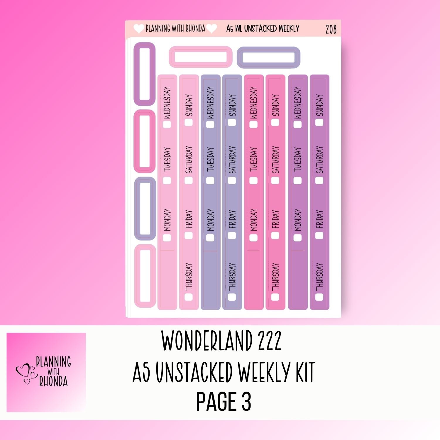 208 Weekly A5 Planner Stickers, Wonderland222, A5 Weekly Kit, A5 ...