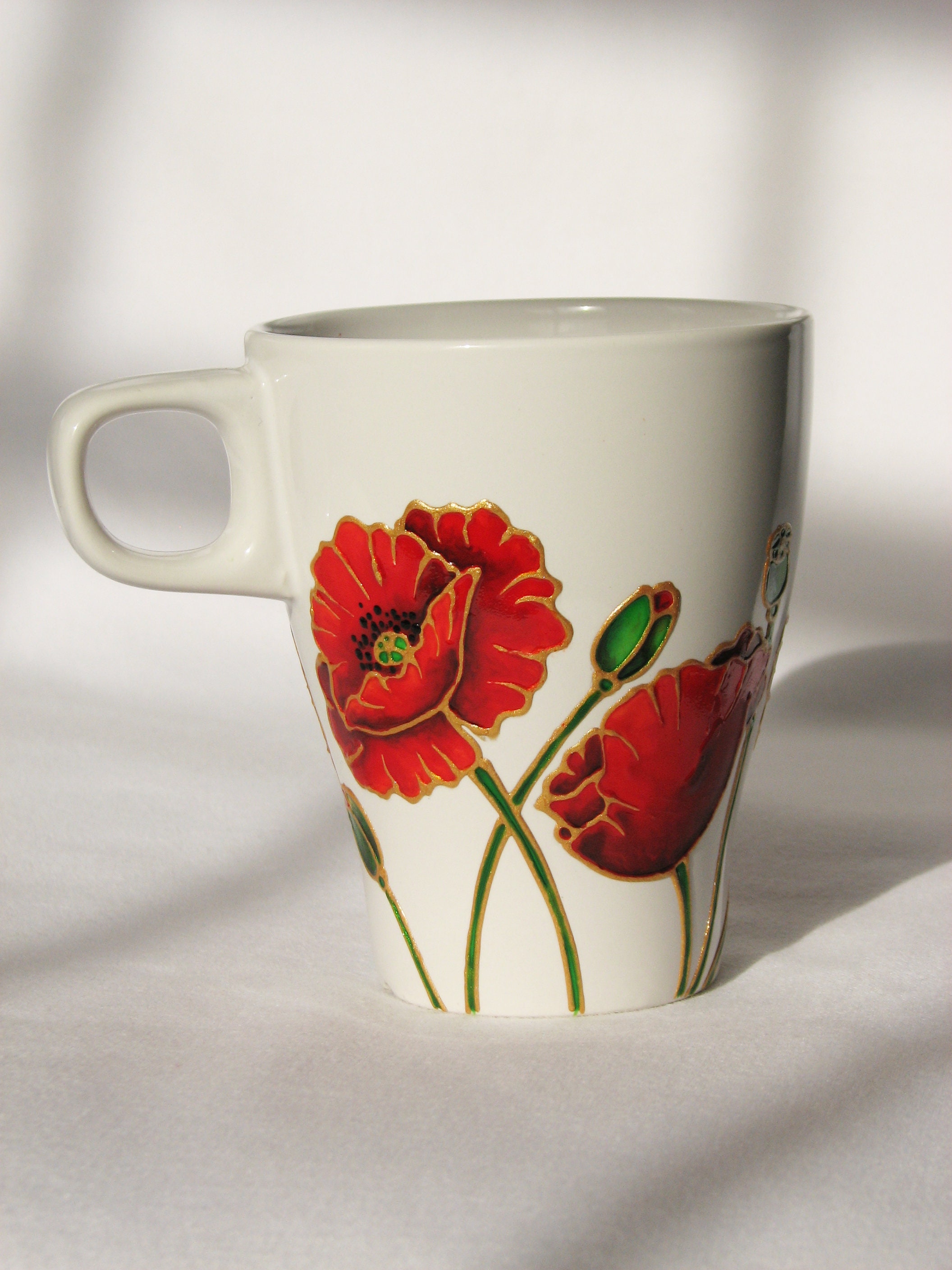 Mug handmade with red poppy flowers hand painted floral mug | Etsy