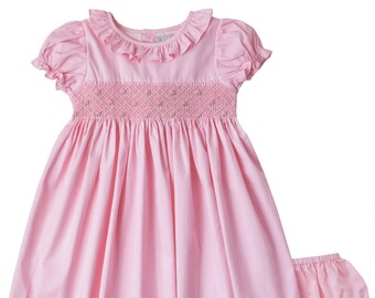 Smocked Dress/personalized/name/white/pink/pink Rick Rack Angel Sleeves ...