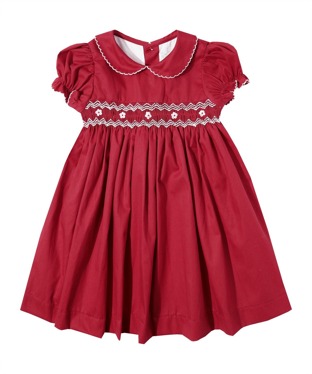 Red & White Smocked Puff Sleeve Peter Pan Collar Dress - Etsy