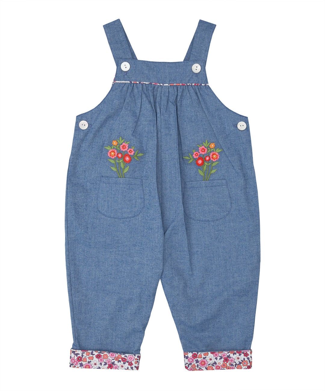 Floral Embroidered Denim Overalls - Etsy