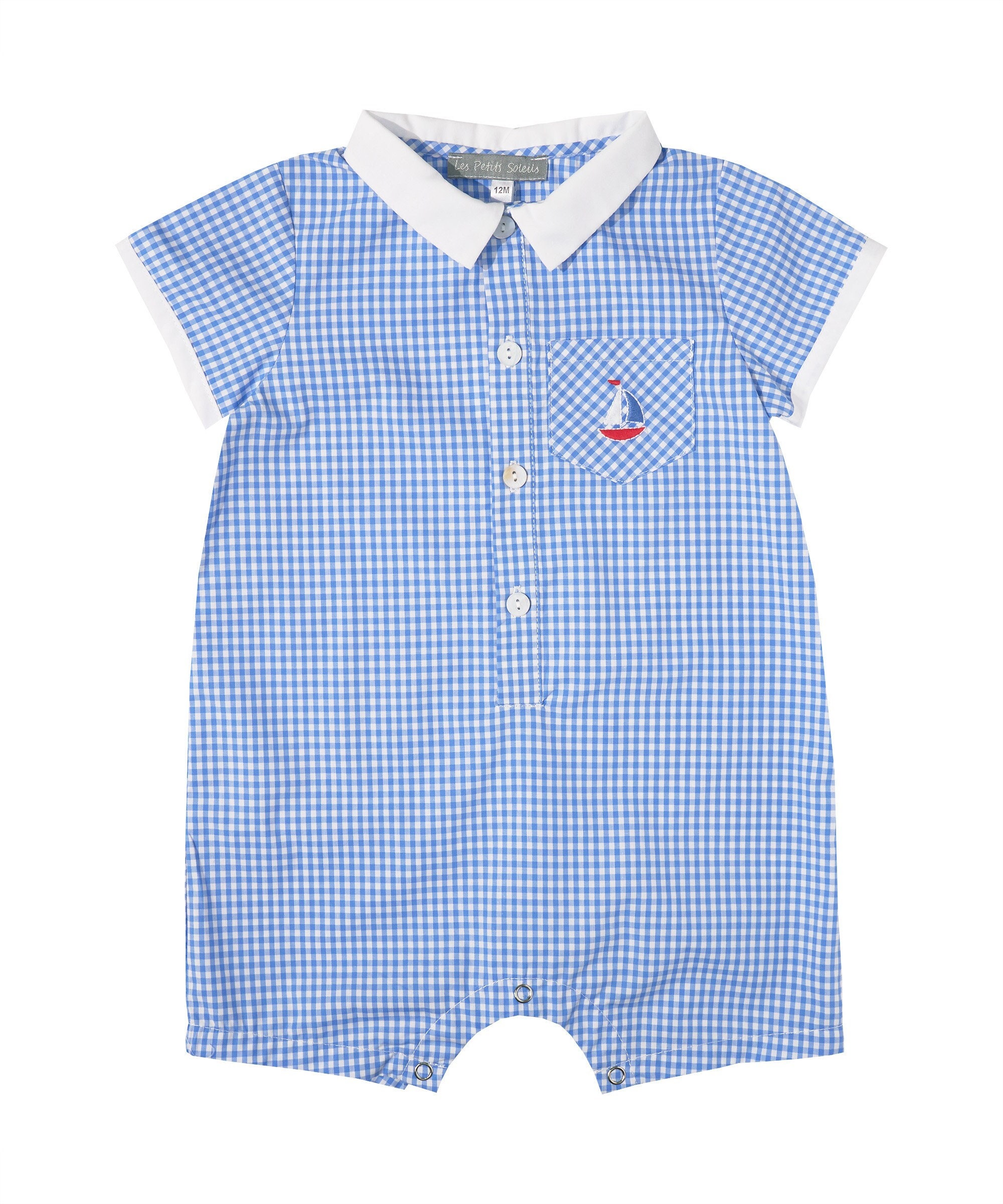 Blue Gingham Boat Embroidered Romper - Etsy