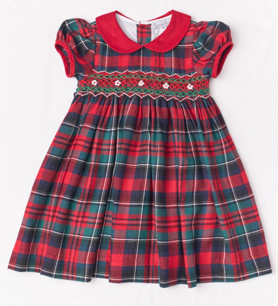 Red Smocked Gingham Peter Pan Collar Dress - Etsy