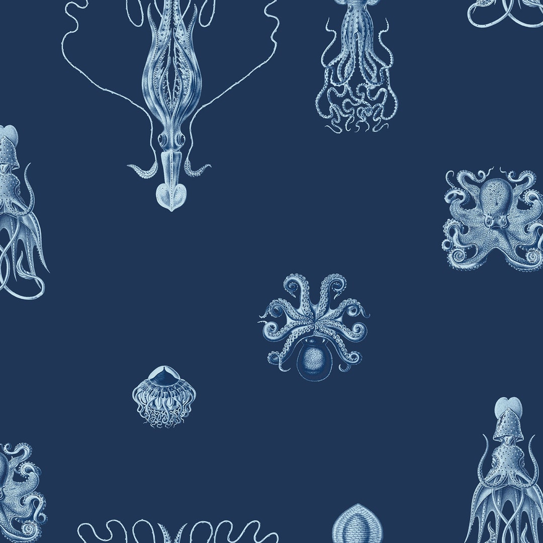 Navy Octopus Wallpaper: Consortium Removable Wall Decoration, Ecosmooth ...