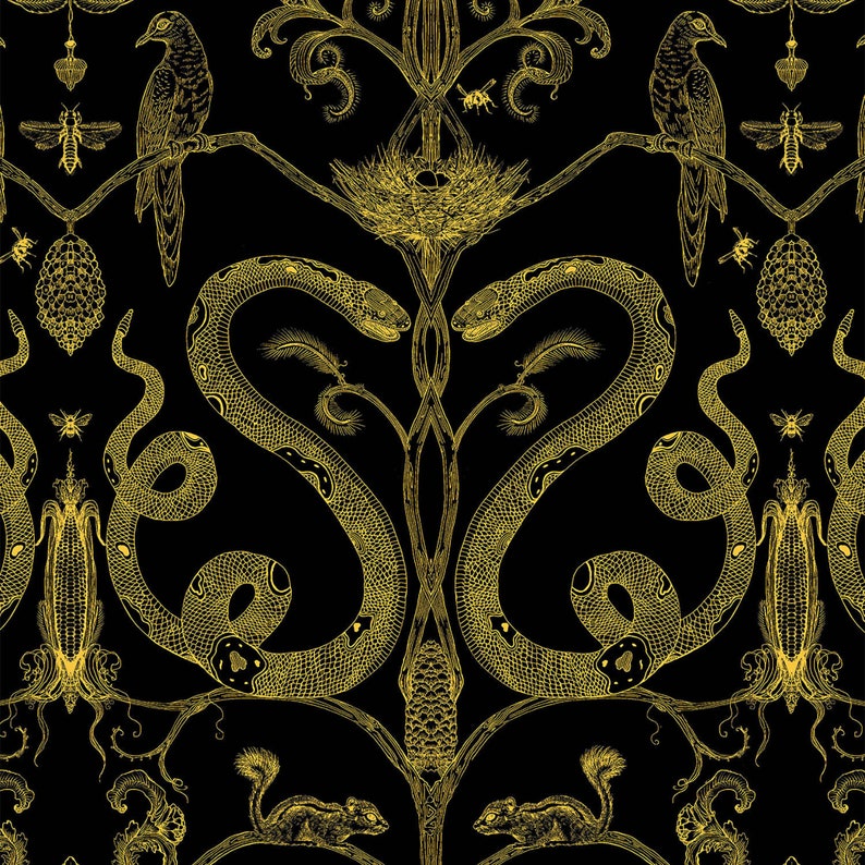Snake Party Wallpaper Gold on Whiteall Colorsremovable Wall - Etsy