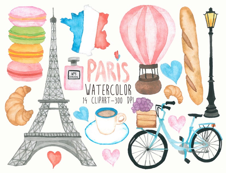 Paris Clipart Watercolor France Clipart Eiffel Tower clip art | Etsy