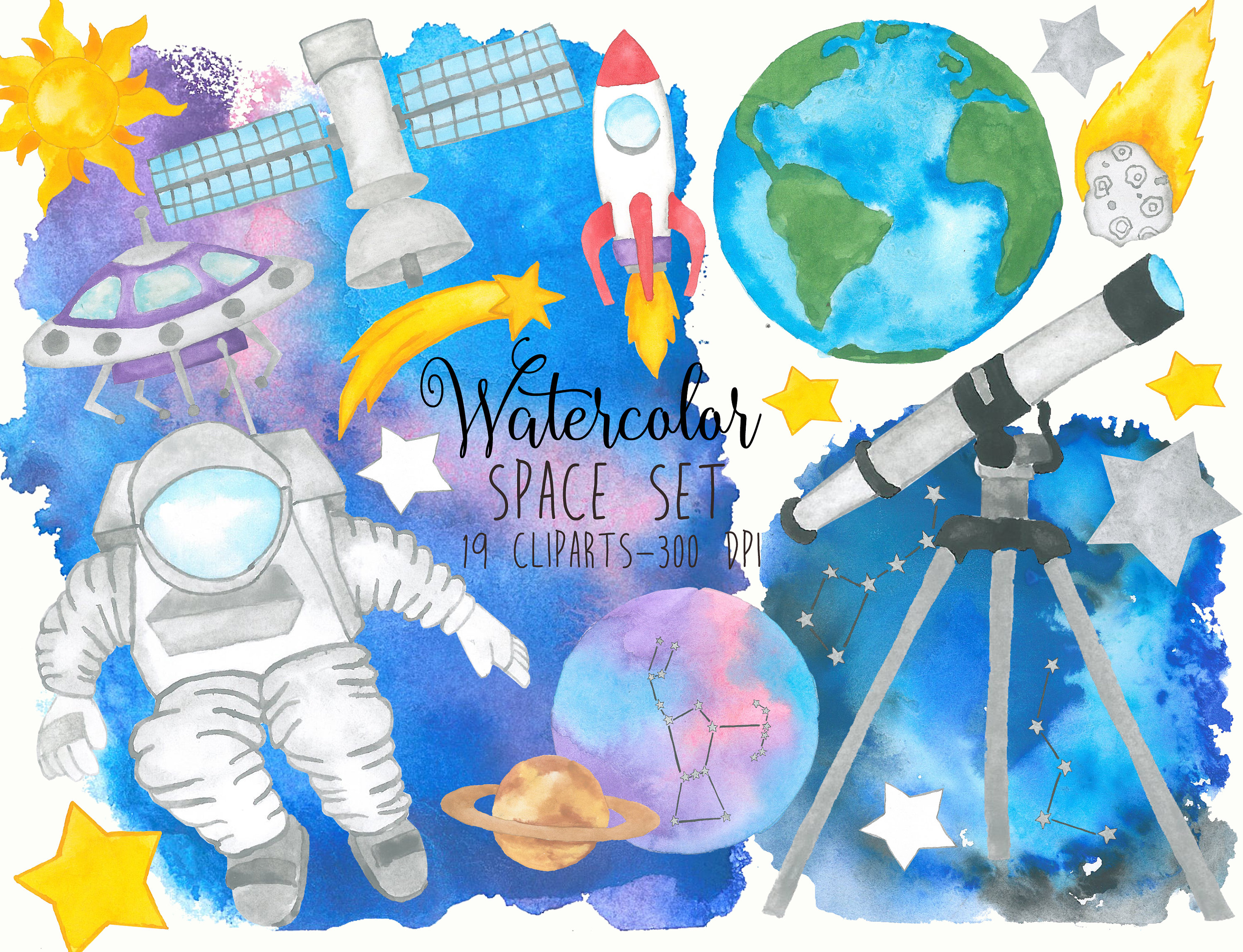 Space clipart Watercolor astronaut clipart Watercolor Space | Etsy
