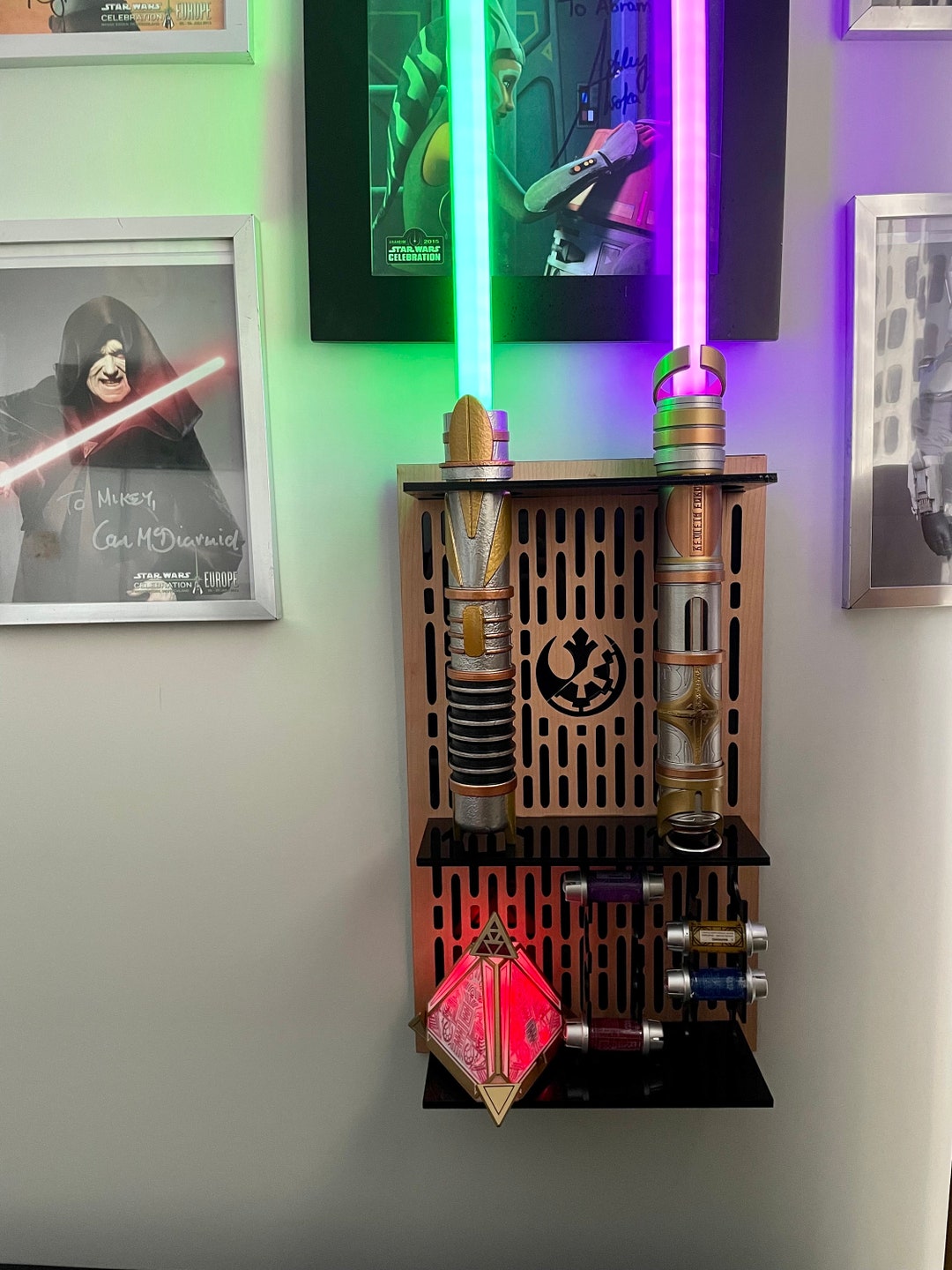 Double Acrylic/ Cherry Wood Lightsaber Stand for Lightsaber Display ...