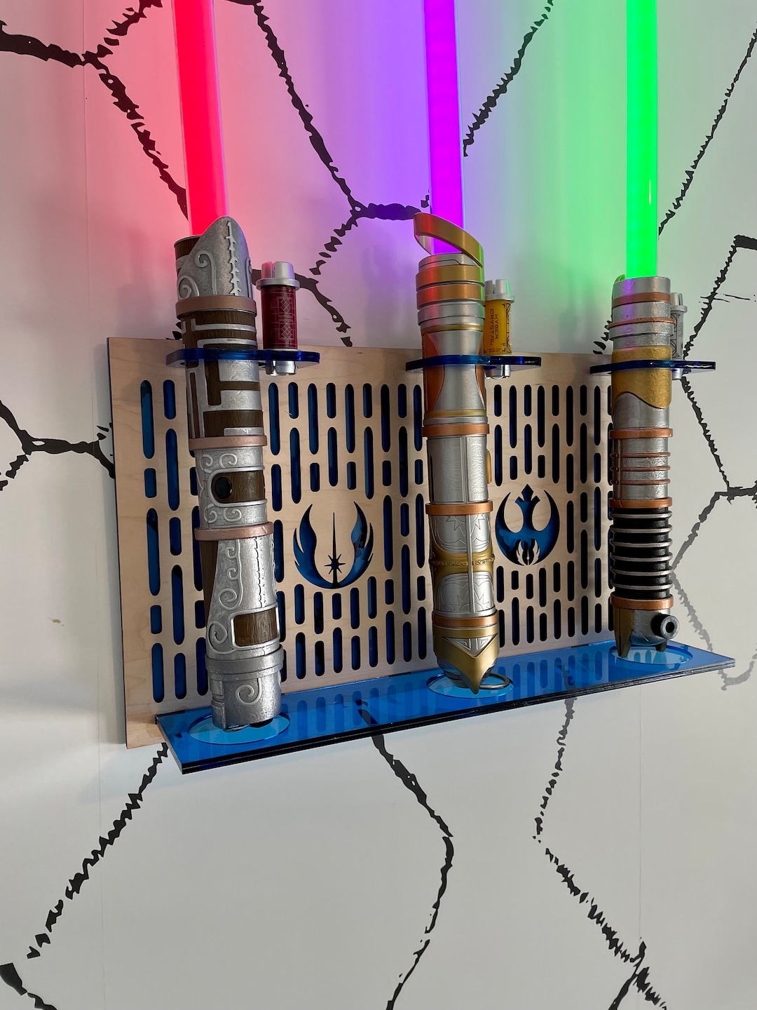 Triple Acrylic/ Wood and Acrylic Lightsaber Stand for Lightsaber ...