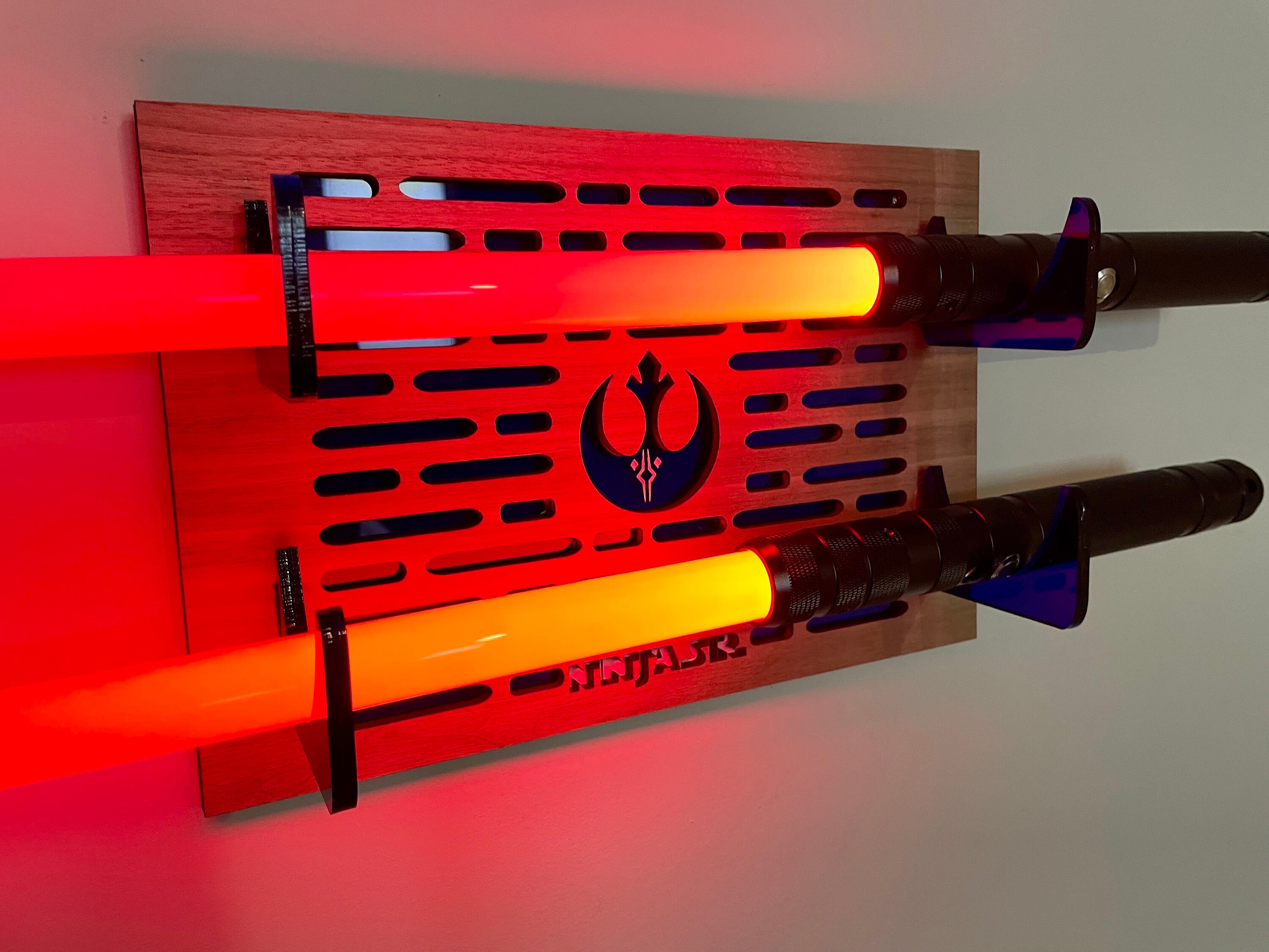 Personalized Double Lightsaber Horizontal Mount Wood With Acrylic ...