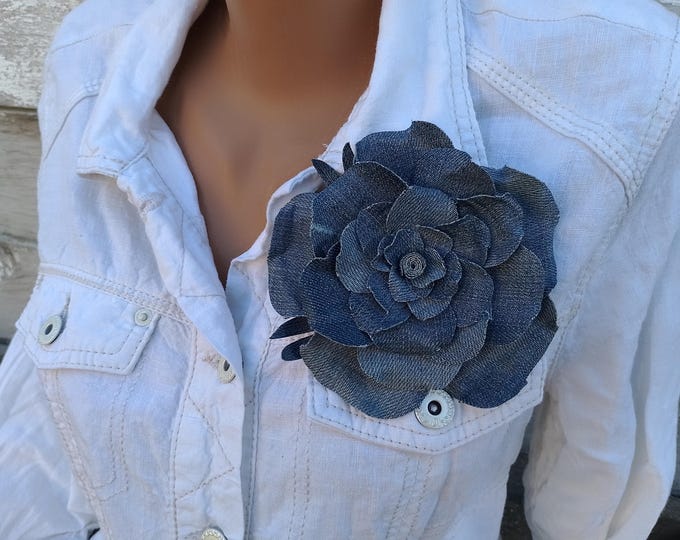 Blue Handmade Denim Flower Brooch Repurposed Denim Brooch - Etsy
