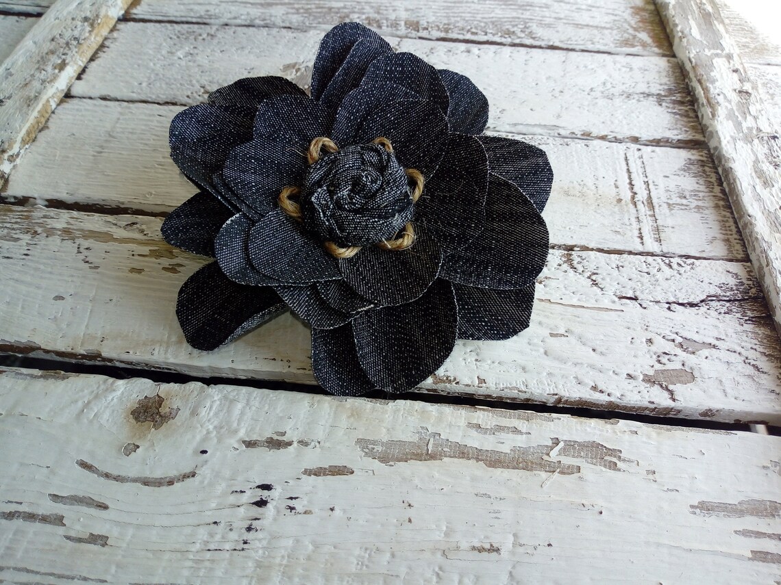 Shabby Shic Denim Flower Pin Rustic Denim Boho Dress Flower | Etsy