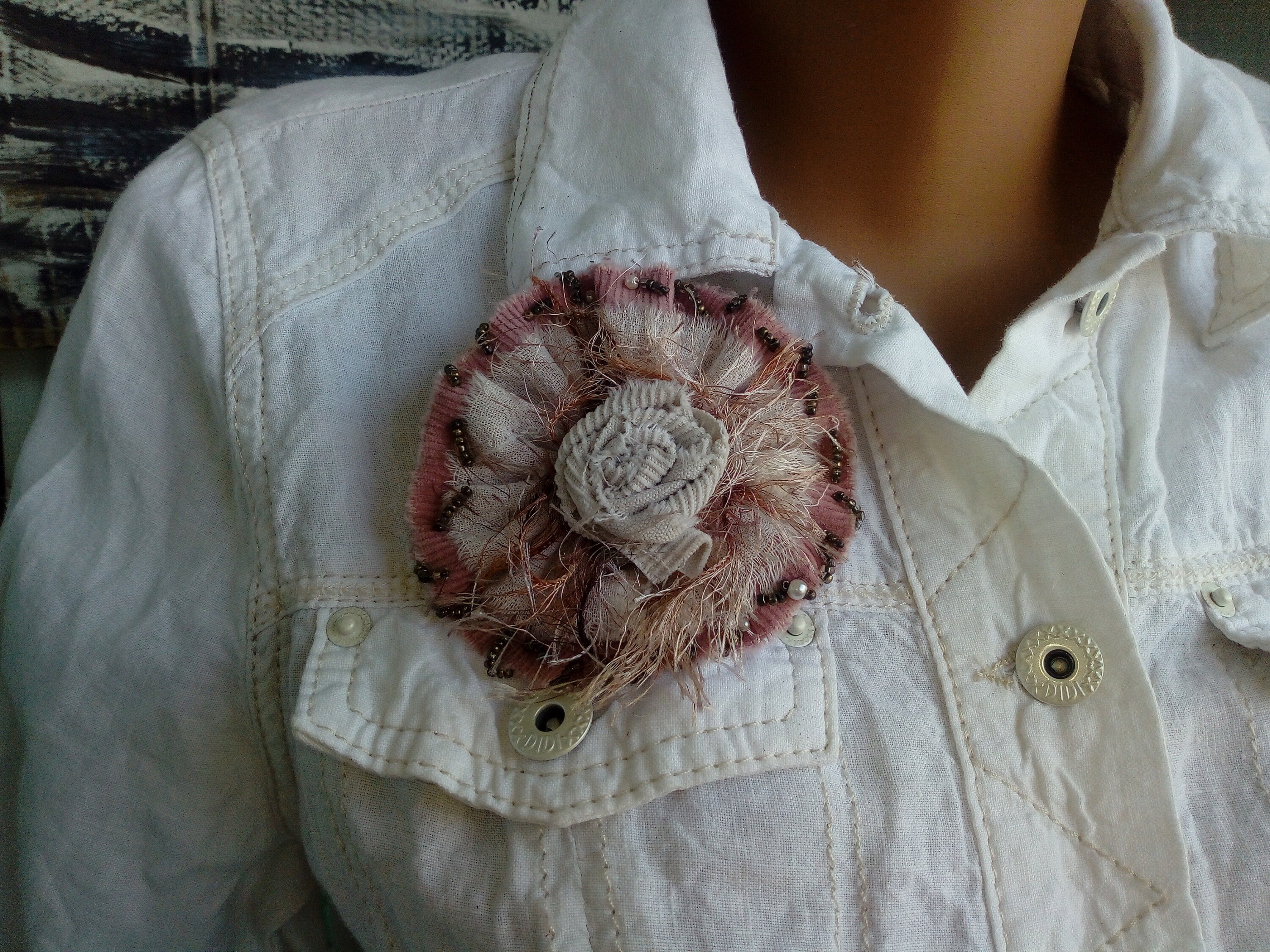 Pink Rose Boho Jeans Flower Brooch Shabby Shic Denim Flower Rustic Rose ...