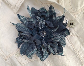 Black Boho Fabric Flower Brooch Shabby Shic Denim Flower Pin Rustic ...