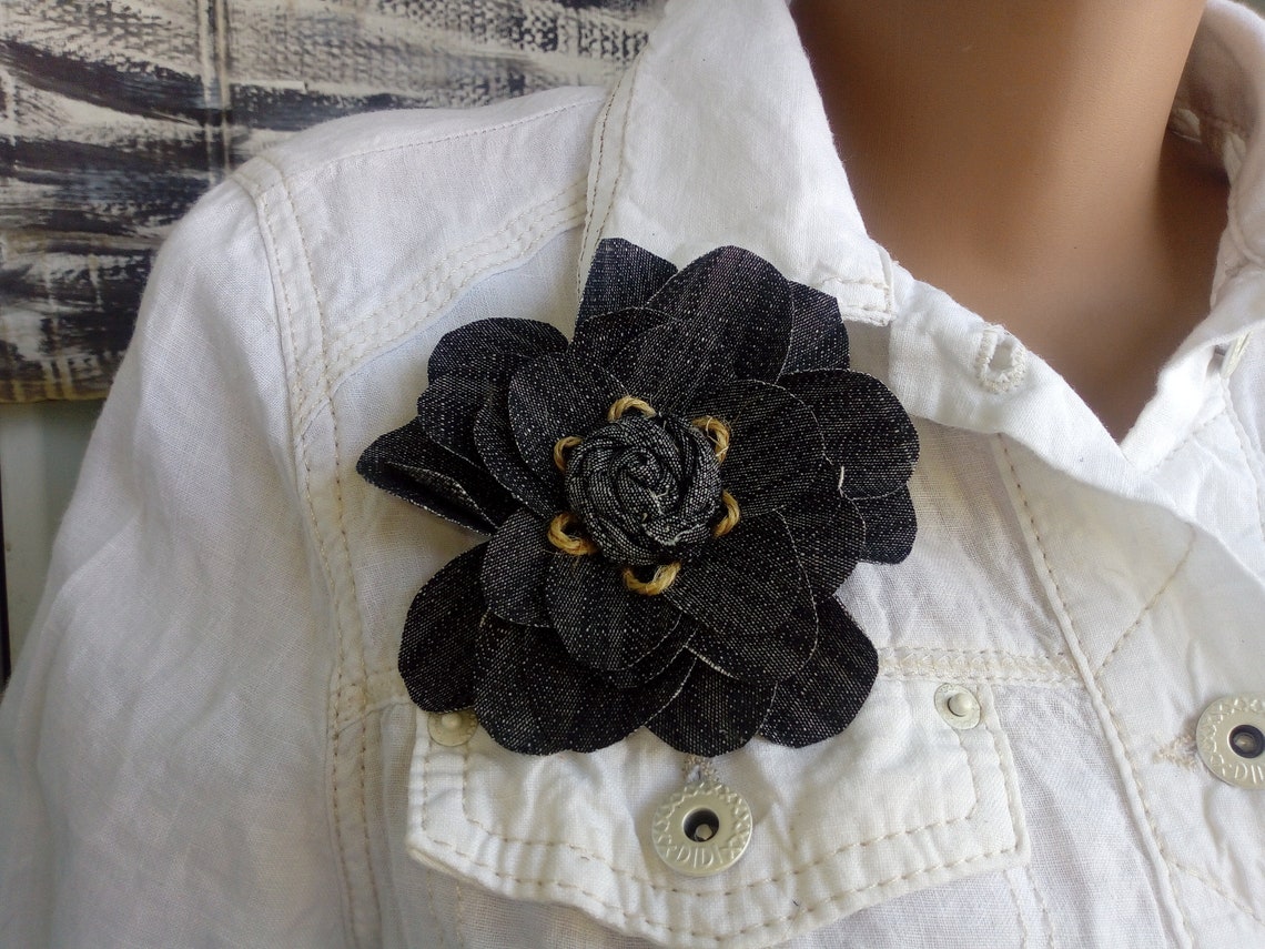 Shabby Shic Denim Flower Pin Rustic Denim Boho Dress Flower | Etsy