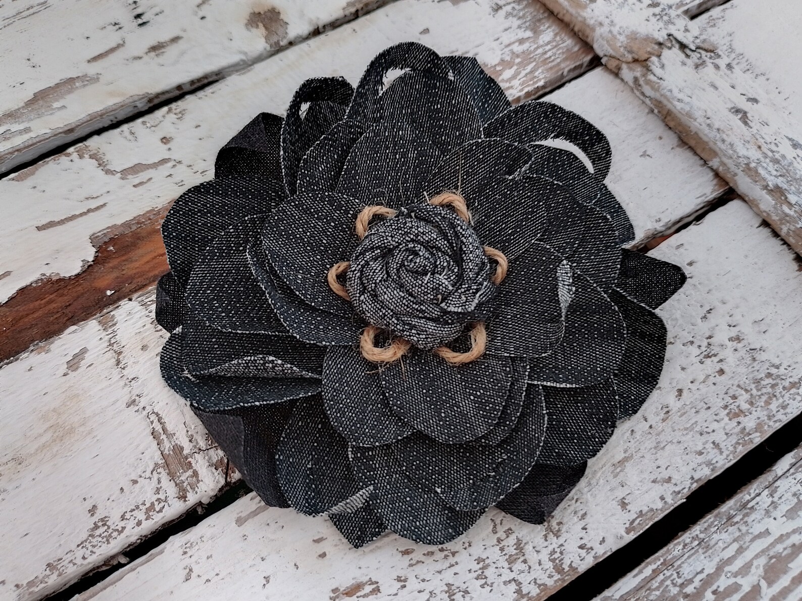 Shabby Shic Denim Flower Pin Rustic Denim Boho Dress Flower - Etsy
