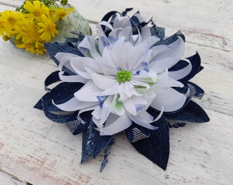 Black Boho Fabric Flower Brooch Shabby Shic Denim Flower Pin Rustic ...