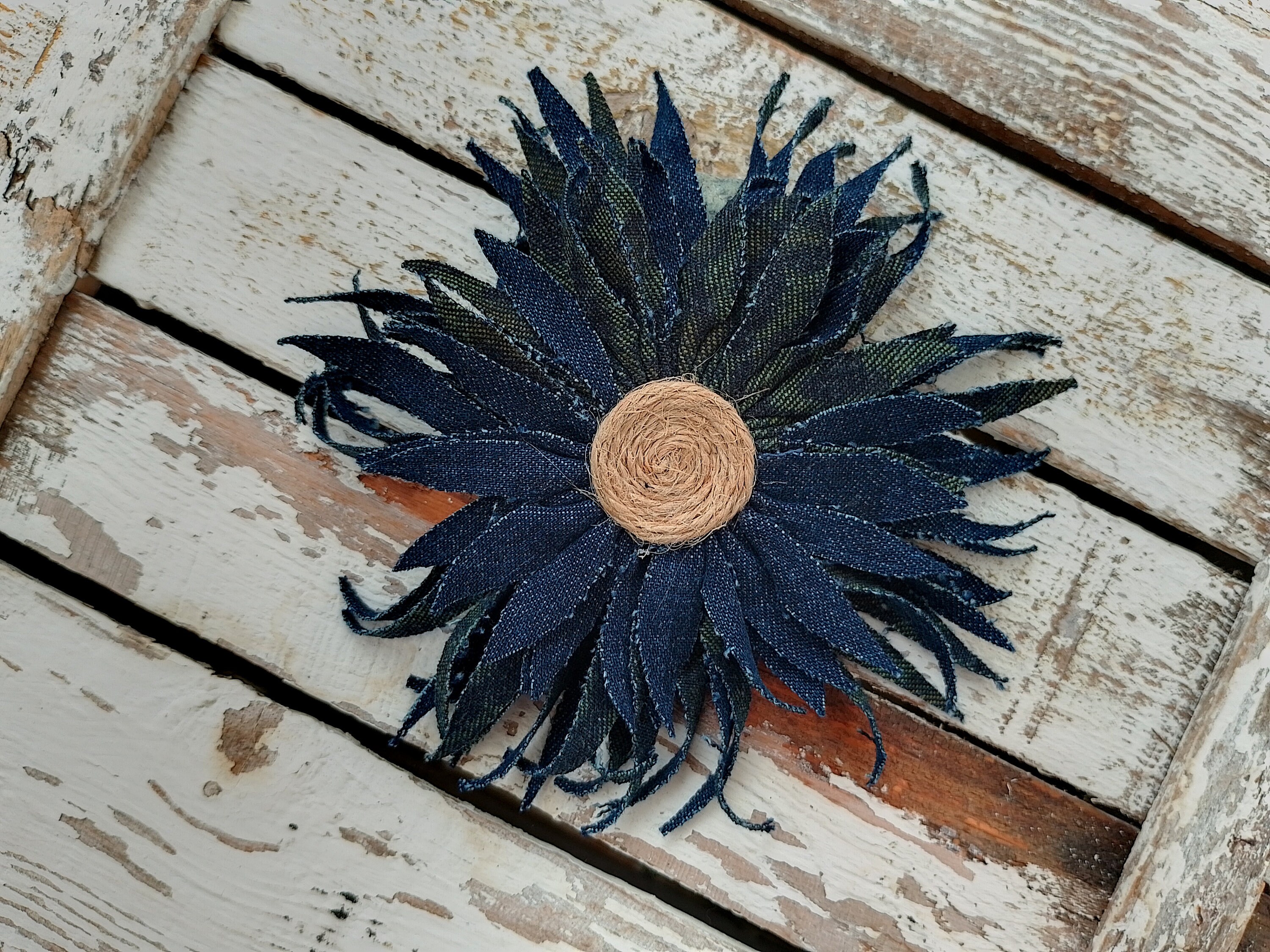 Dark Blue Denim Flower Dress Brooch Handmade Brooch Recycled Denim ...