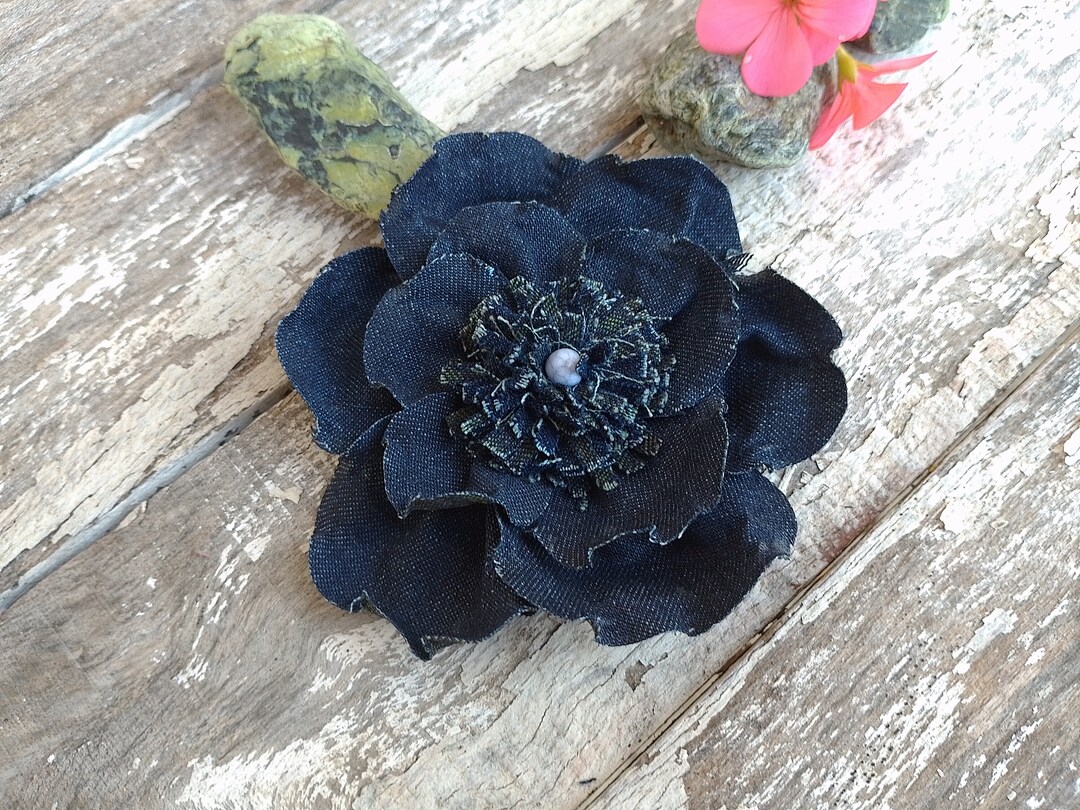 Denim Dress Flower Boho Jeans Flower Brooch Shabby Shic Denim Flower ...