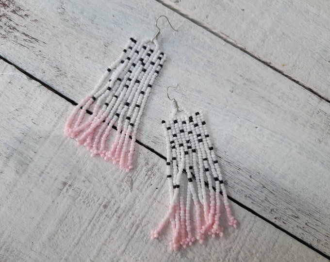 White Beaded Earrings Beadwork Jewelry Flower Earrings Dangle - Etsy